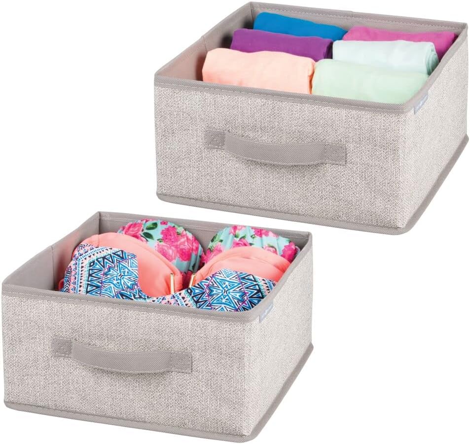 mDesign Set of 2 Half-Cube Storage Boxes - Fabric Storage Cubes for ...