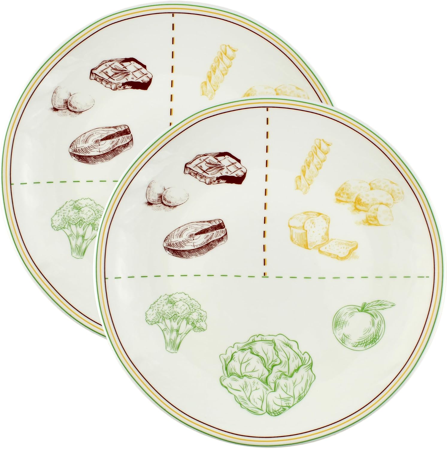 Cornucopia Brands Ceramic Portion Control Plates (Set of 2); Microwave ...