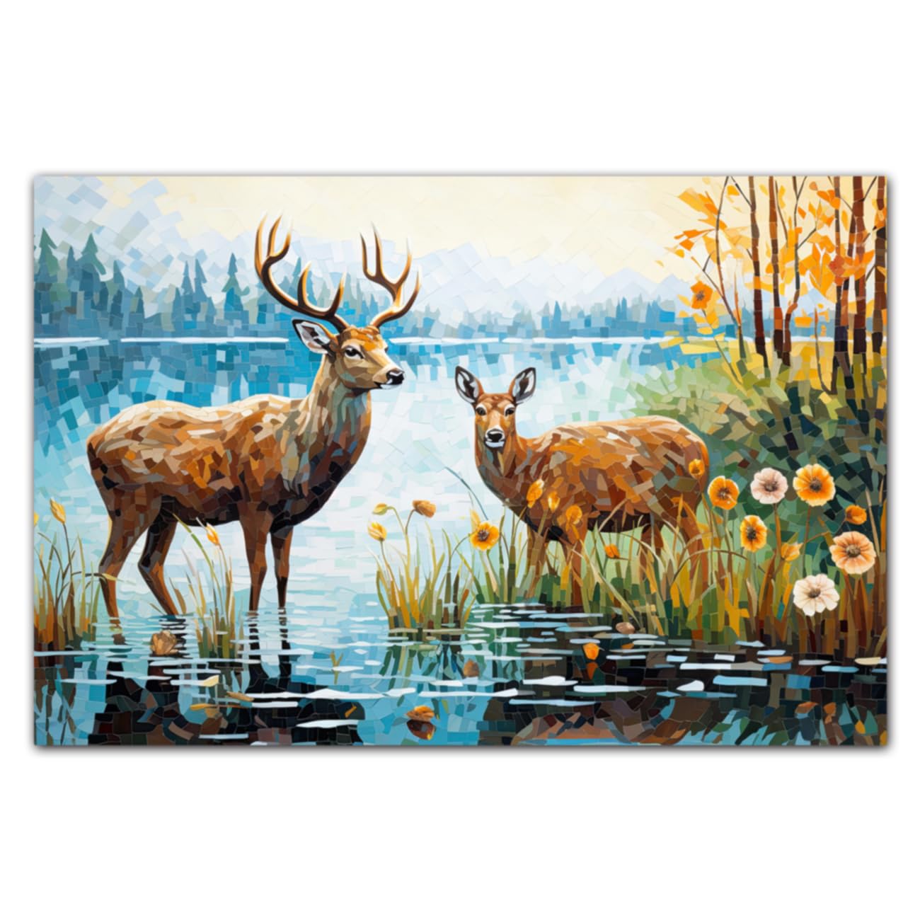 Deer Oil Paintings Canvas LZRNWP 5 Panel Wall Art Woods Animal Deer
