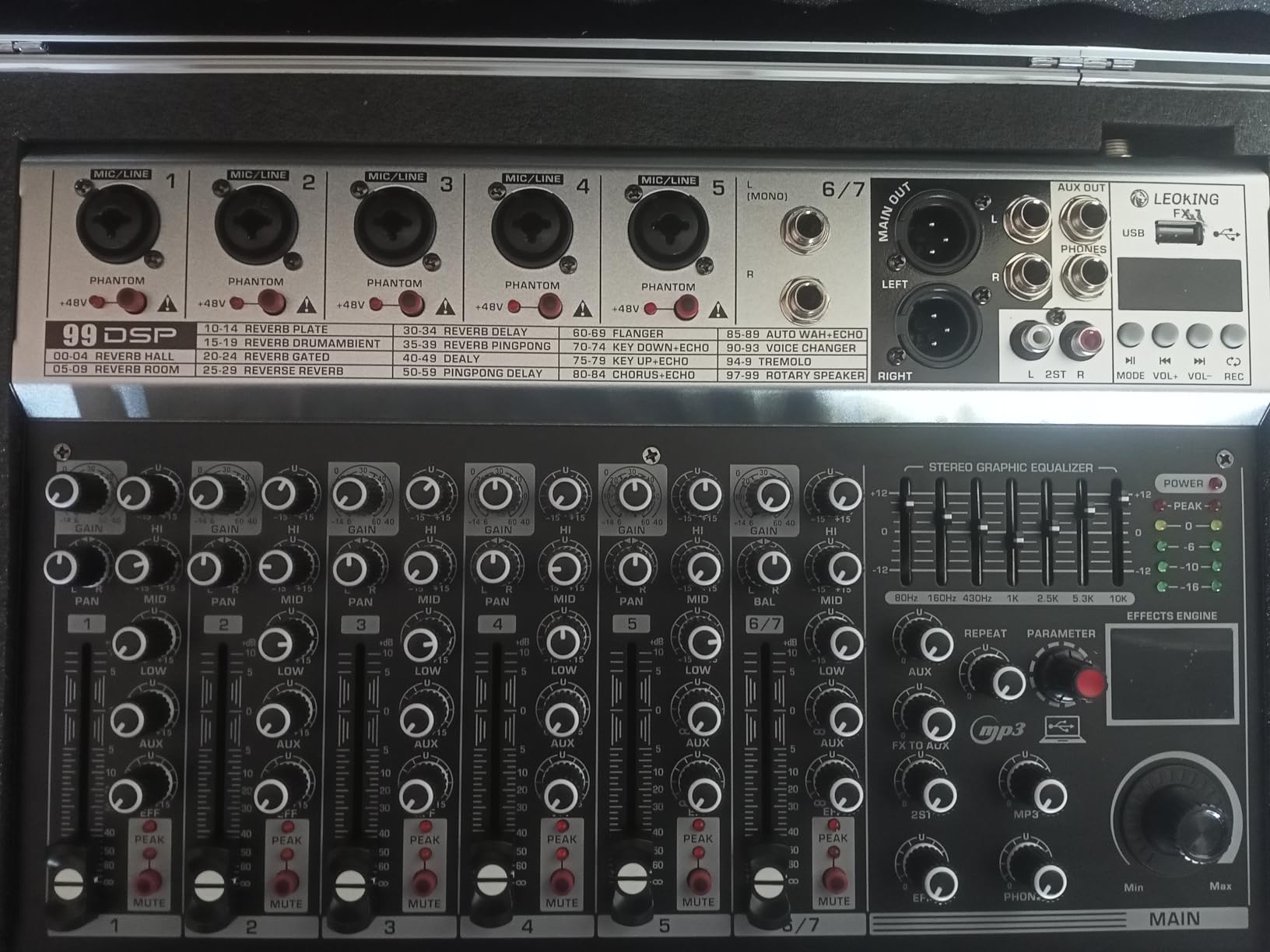 kh Audio Mixer 7 Channel DJ mixer Console USB Computer Recording 48V ...