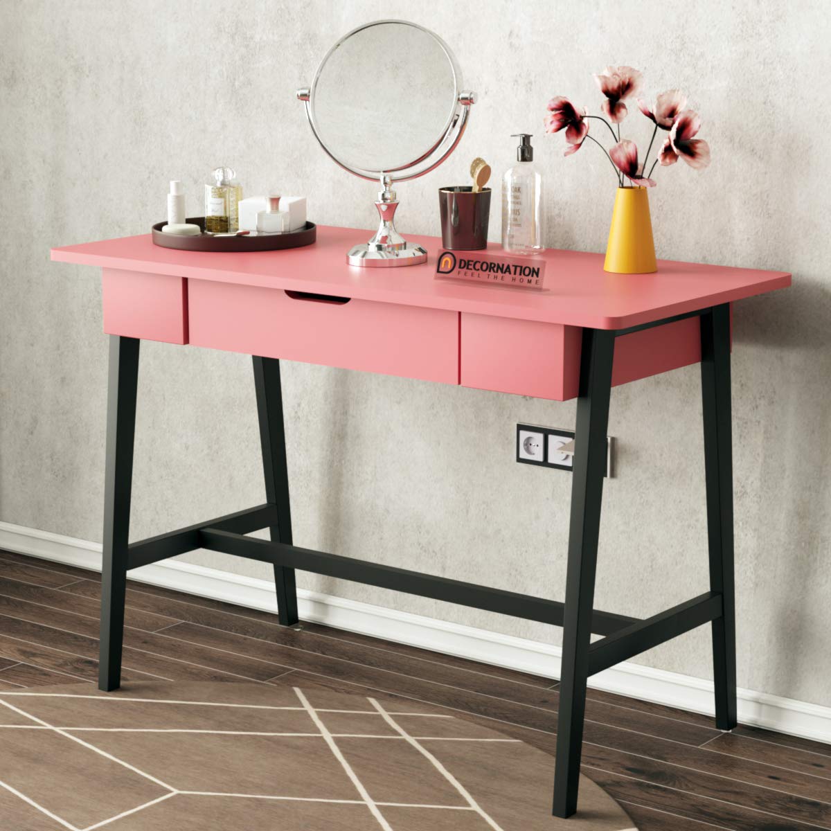 DecorNation Zane Dressing Table, MDF Solid Wood Table with Storage Drawer for Home (Pink ...