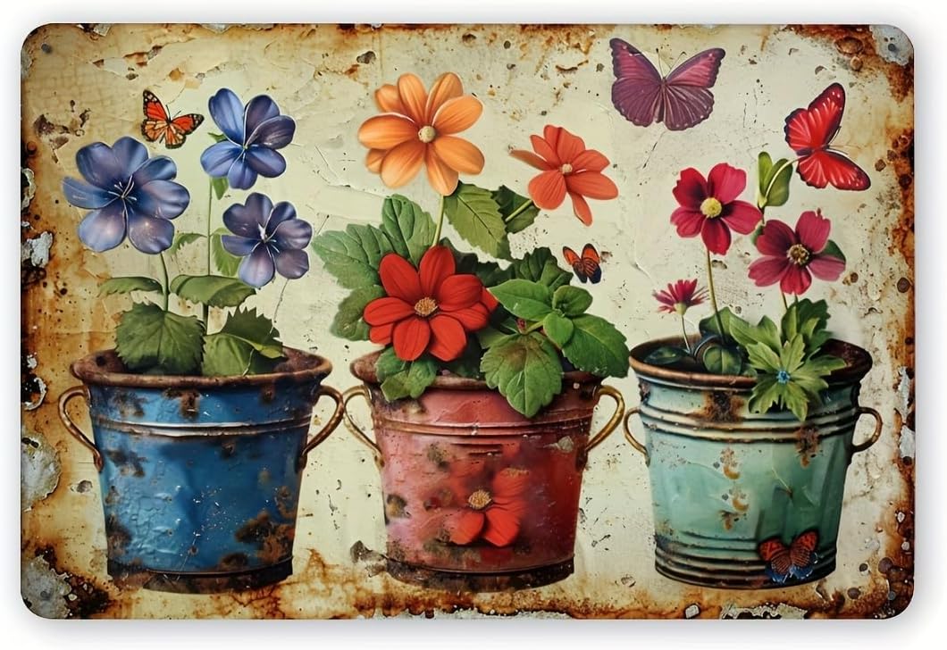Amazon.com: Rustic Garden Flowers Metal Tin Sign, Vintage Iron Wall Art ...