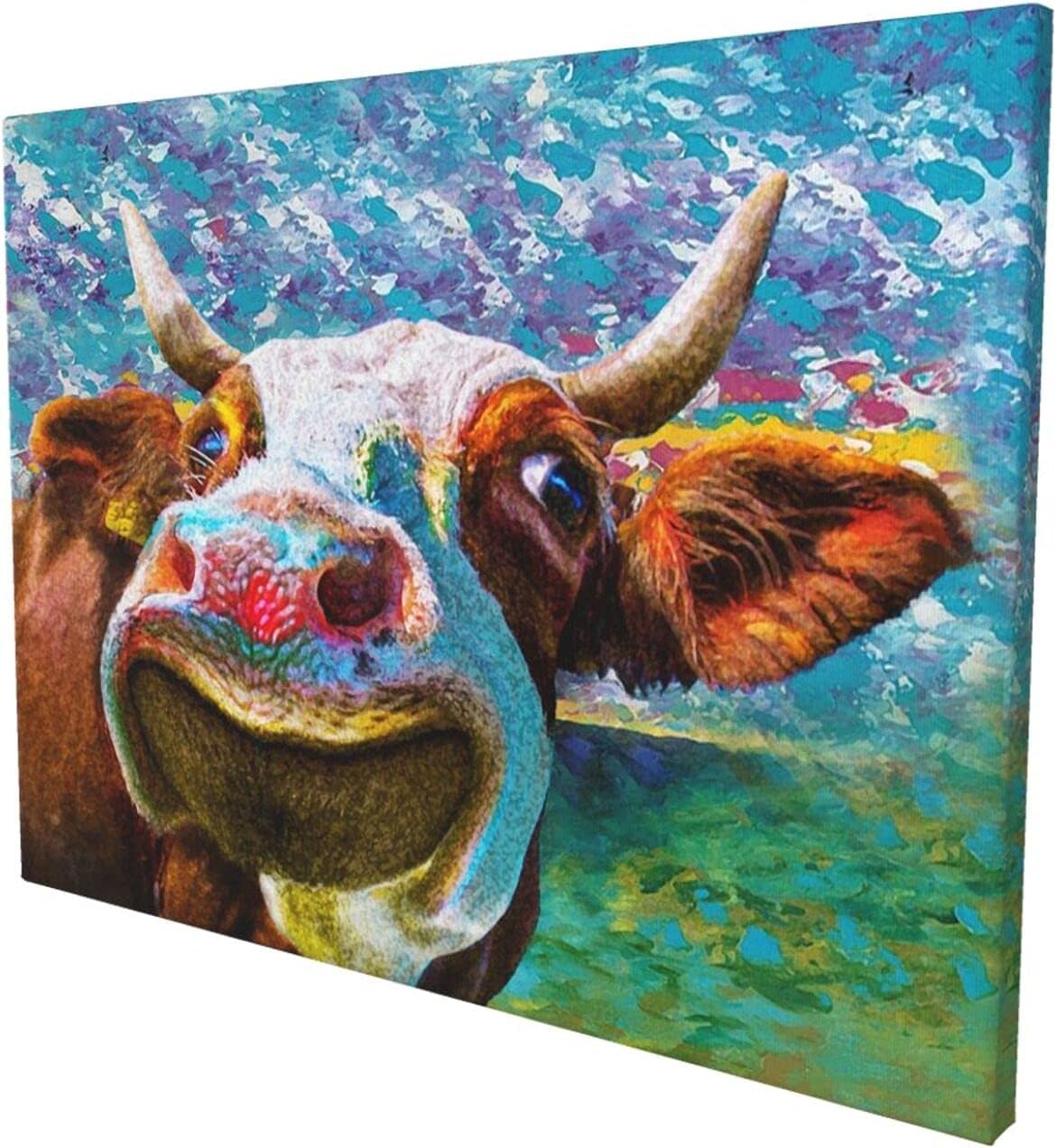 Fzryhaika Colorful Cow Face Canvas Wall Art Decor, Farmhouse Animal ...