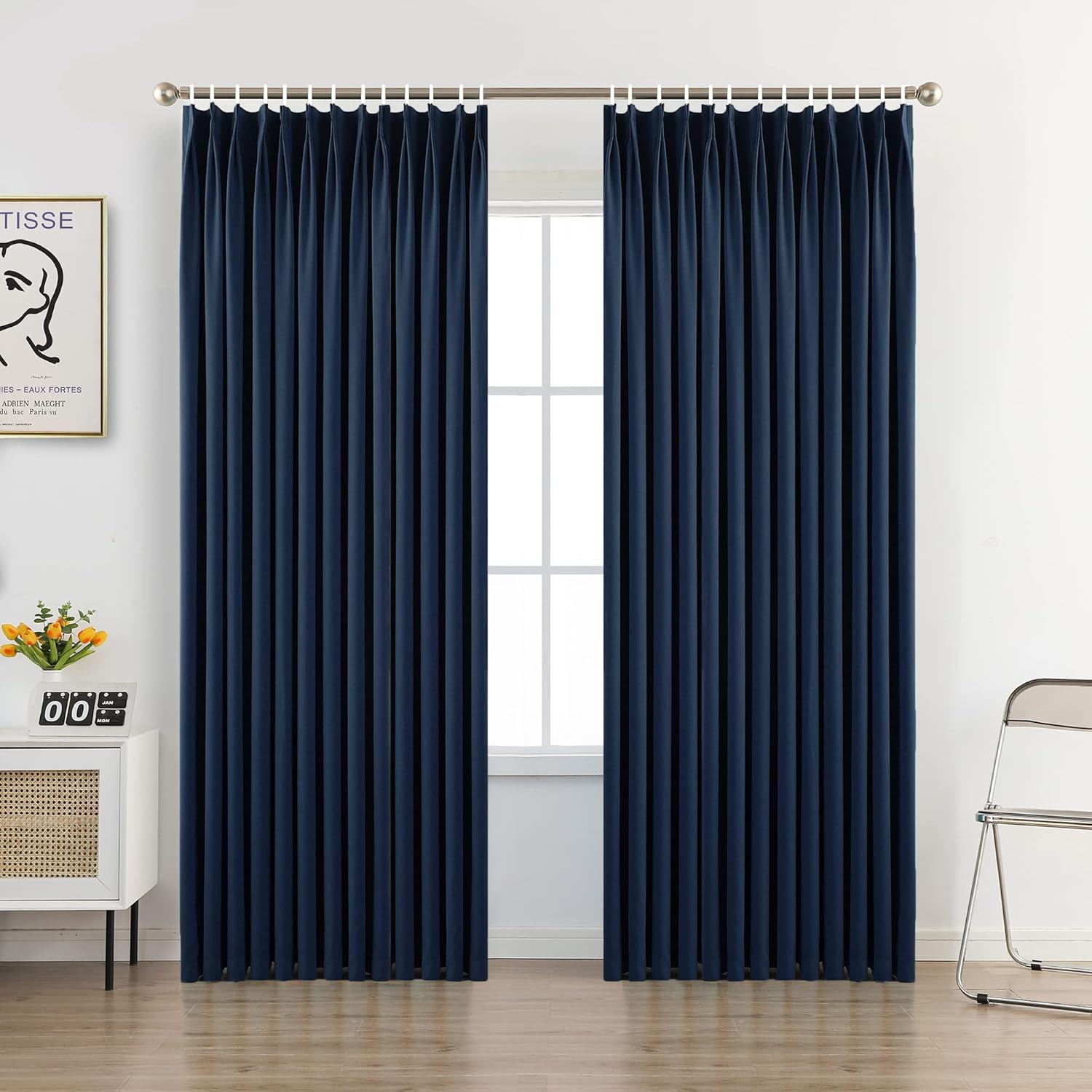 Amazon.com: MUMFAS Navy Blue Pinch Pleated Curtains 84 inch Length for ...