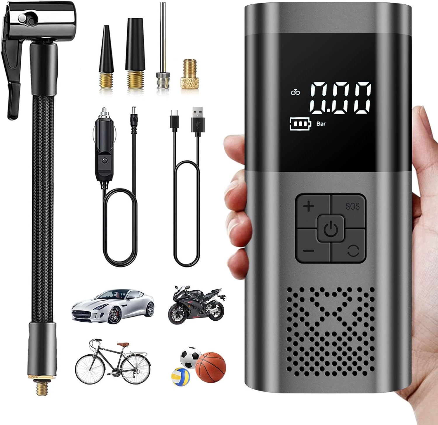 Portable Air Compressor, KAQ 6.0Ah Rechargeable Battery Mini Tyre ...