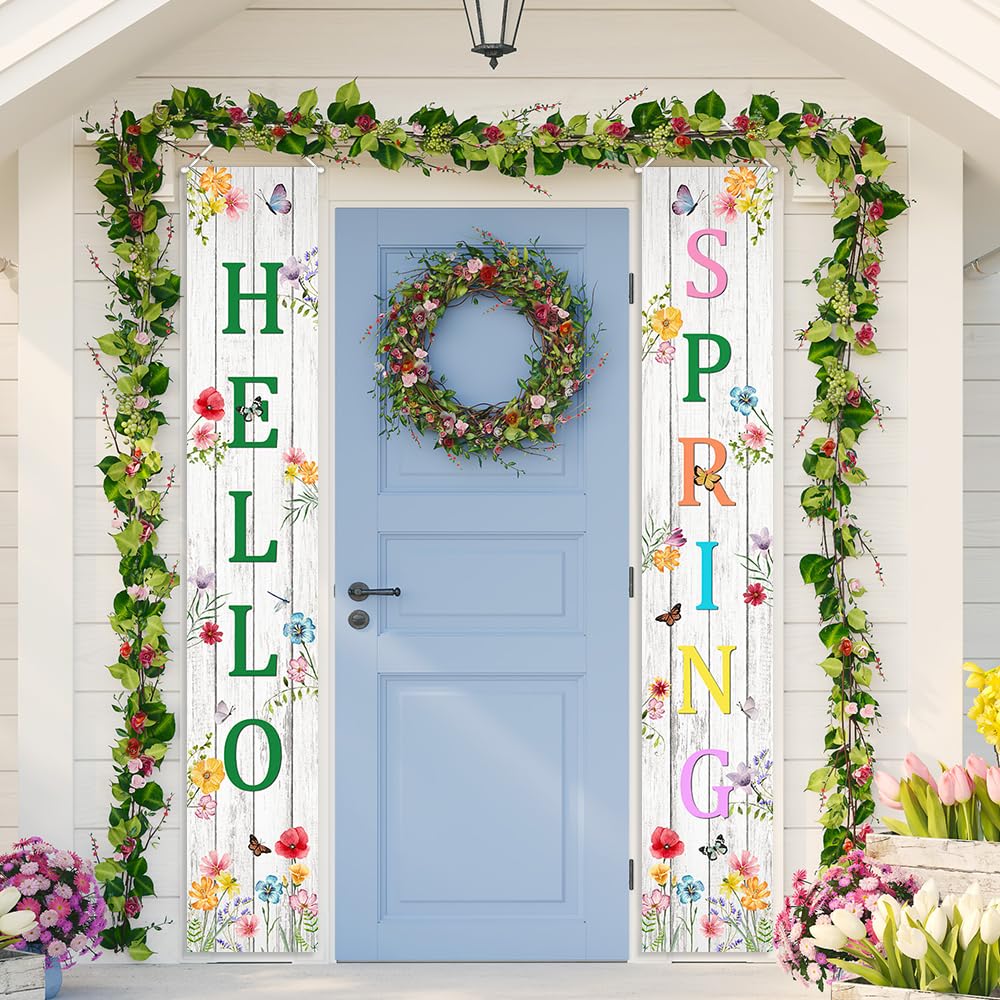 Amazon.com: Avezano Hello Spring Banner Wildflower Spring Door Banner ...