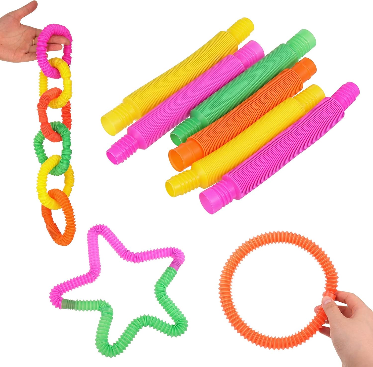 FRIUSATE 12 Pcs Sensory Stretch Tubes, Colorful Fidget Toys Mini ...