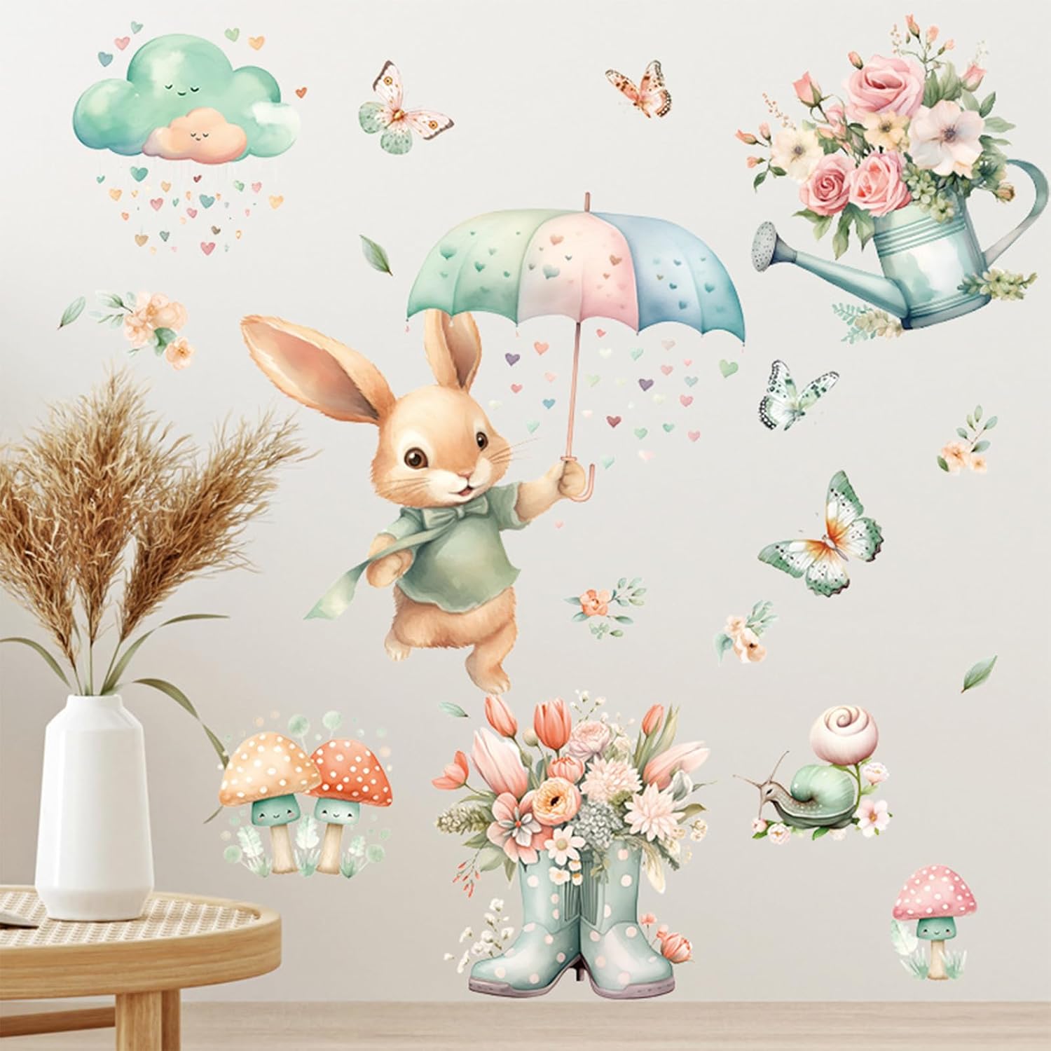 Amazon.com: Arawat Flower Wall Murals Peel Easter Bunny Wall Stickers ...