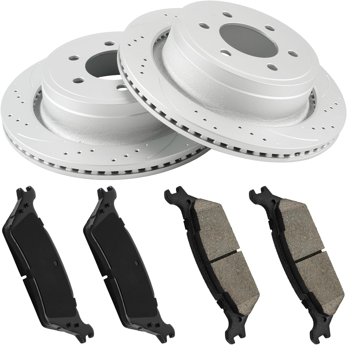 Amazon.com: KAC Rear Brake Kits Drilled and Slotted Disc Brake Rotors ...