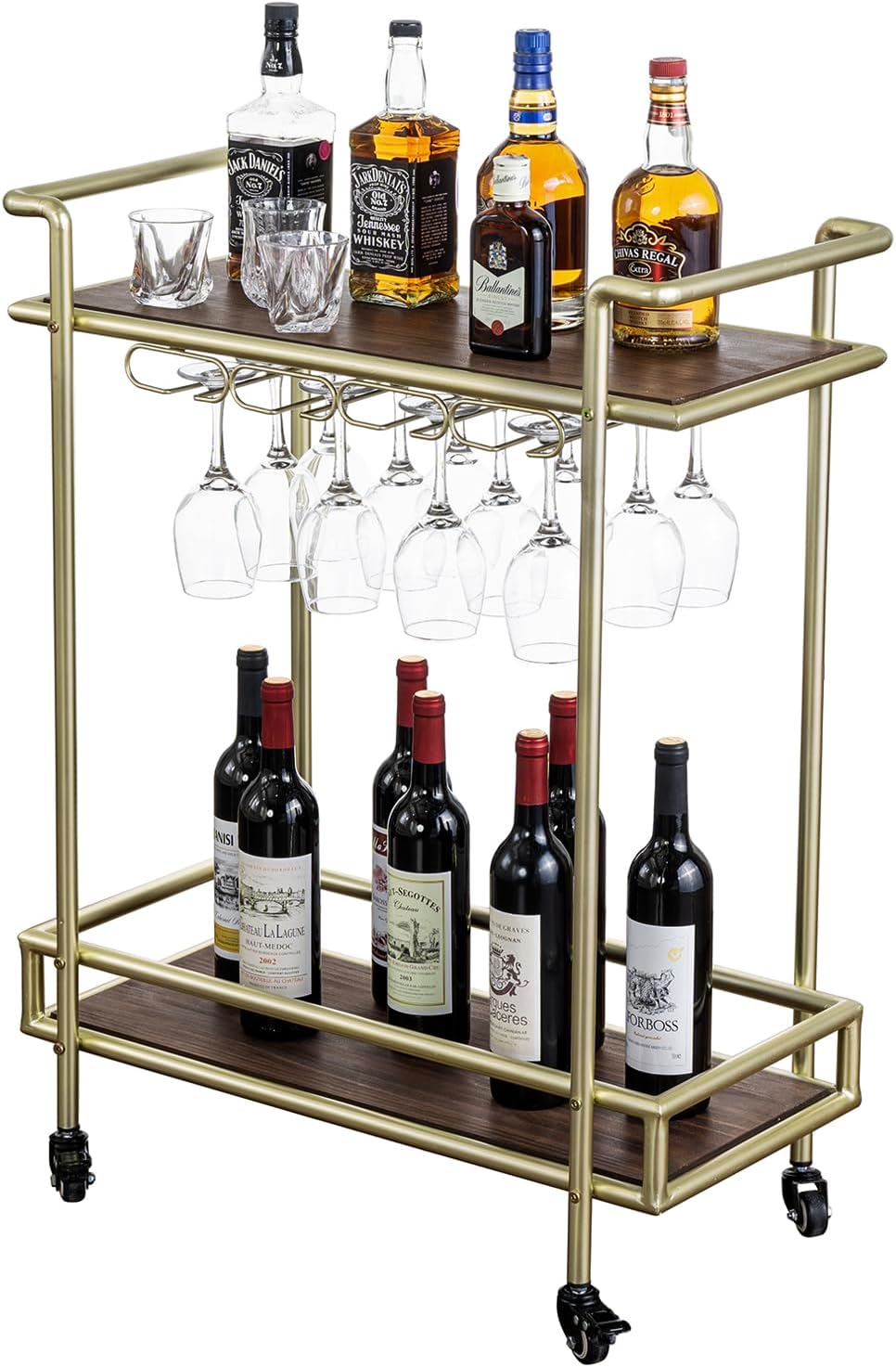 Amazon.com - MyGift 2 Tier Rolling Bar Cart, Vintage Brass Tone Metal ...