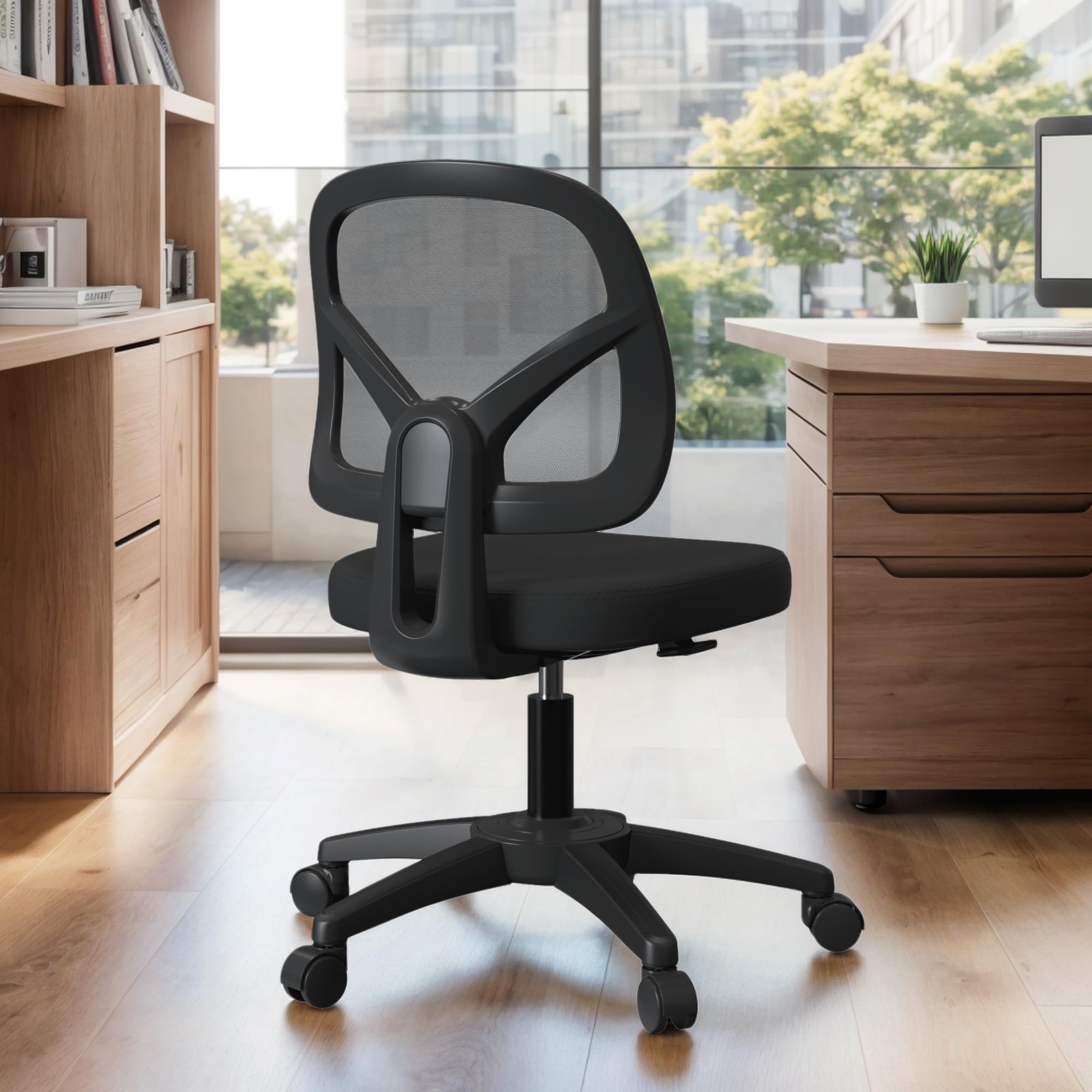 Amazon.com: No Arms Small Office Computer Mesh Chair with Swivel Wheels ...