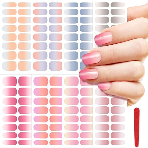 JSRQT 8Pcs Solid Color Gradient Full Wraps Nail Polish Stickers, Nail ...