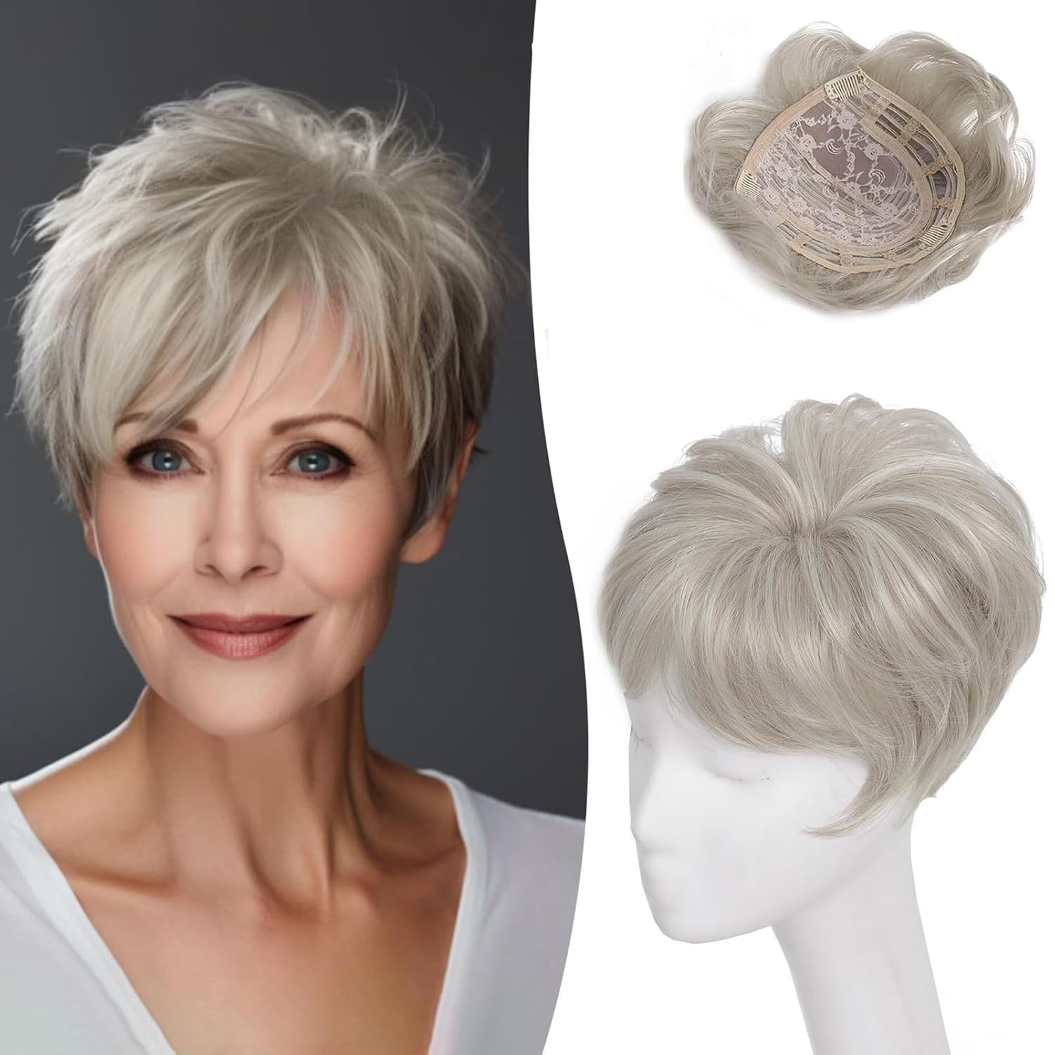 Amazon.com : Hair Toppers for Women Short Hair Toppers with Bangs 7" x ...