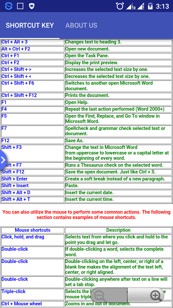 MS WORLD Shortcut Keys - App on Amazon Appstore