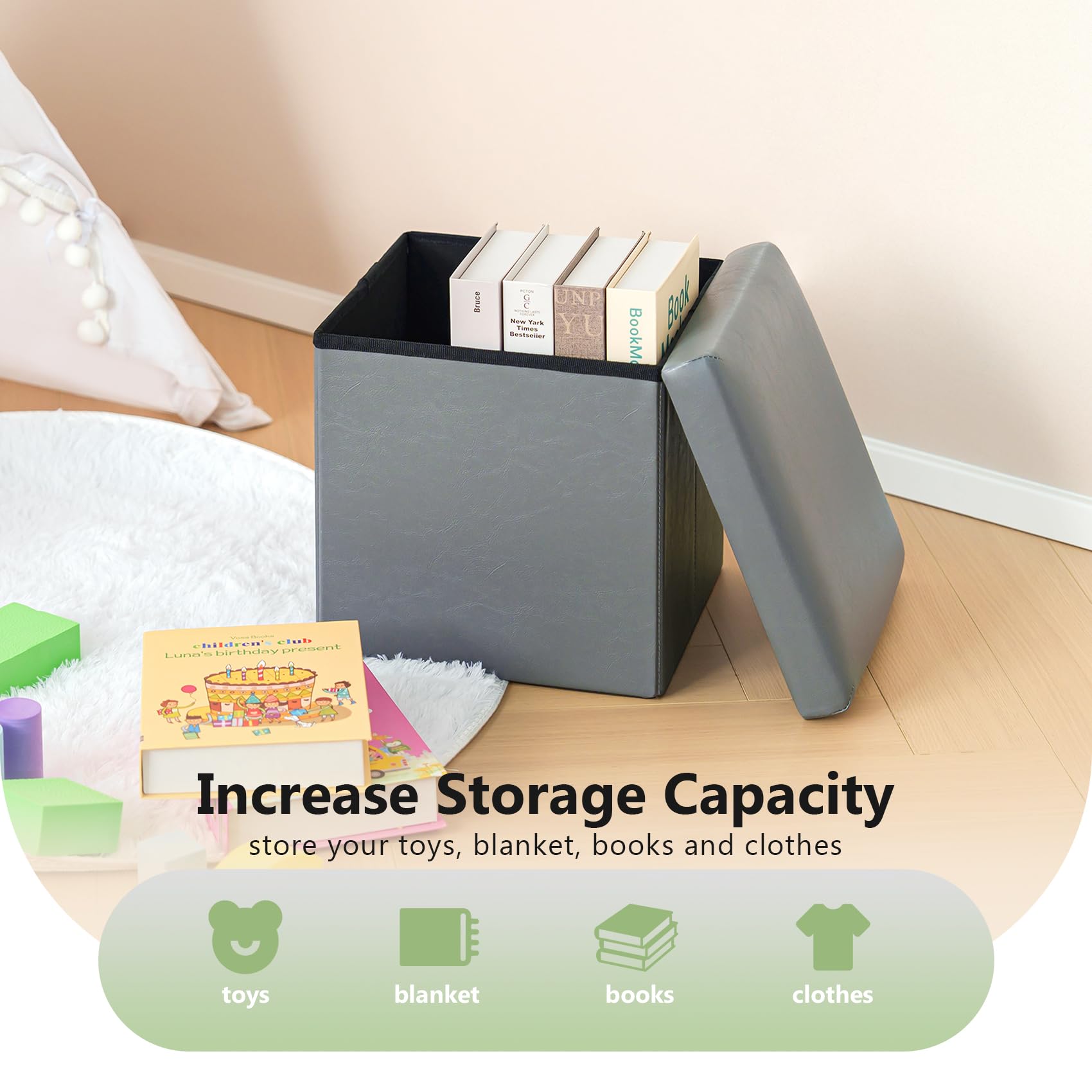 Snapklik.com : Storage Ottoman Cube, Faux Leather Small Foot Seat, For ...