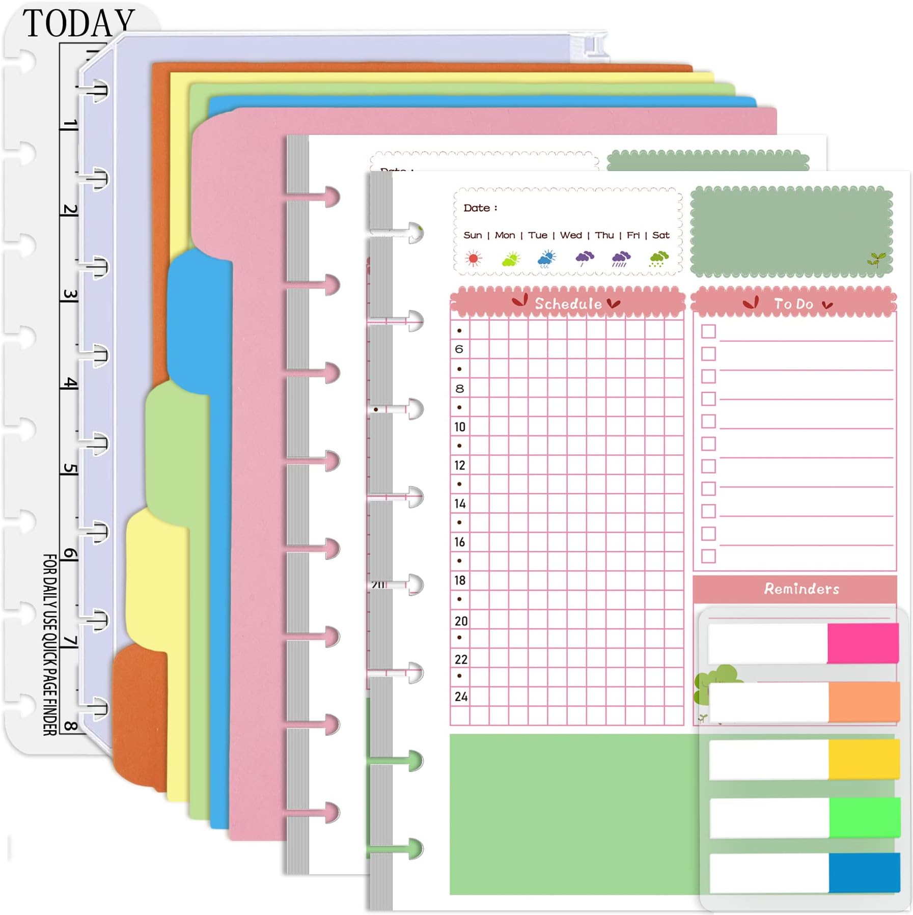 Amazon.com : Rancco Junior Daily Planner Refills, 180 Pages 8 Hole ...