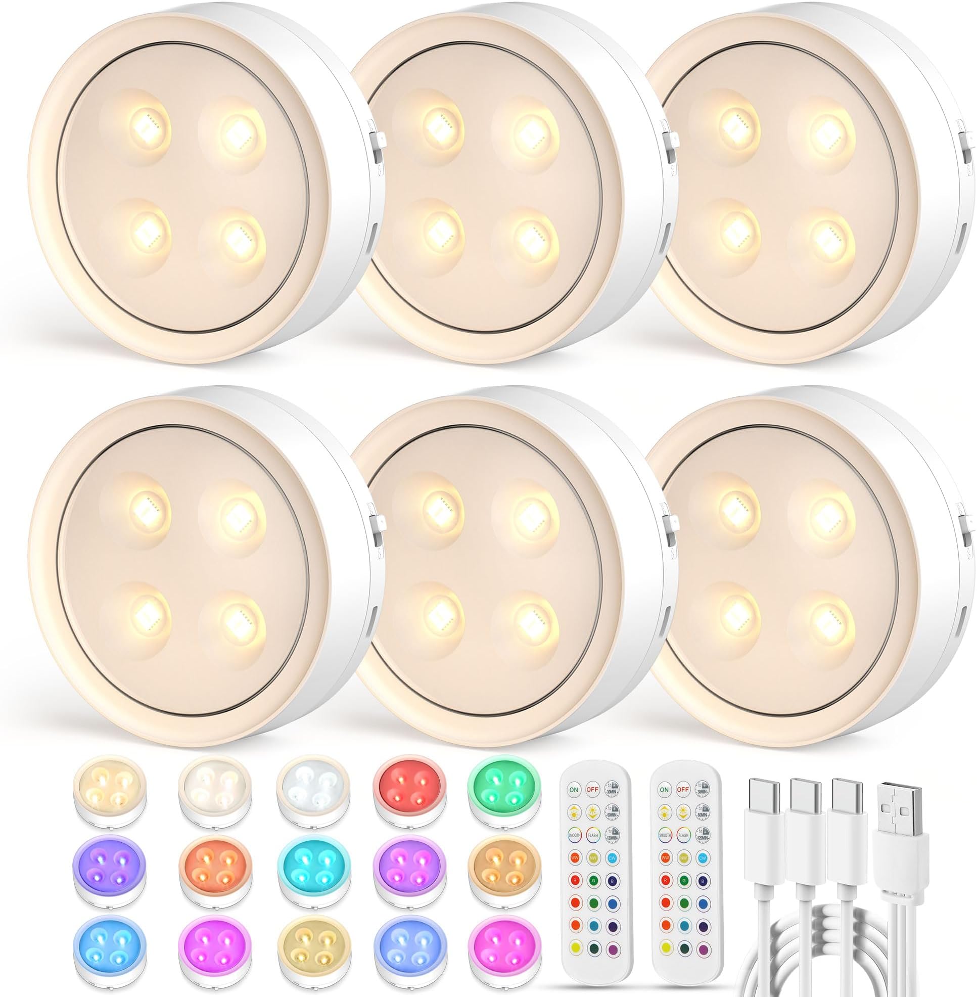 Onumii Puck Lights with Remote Rechargeable Under Cabinet Lighting ...