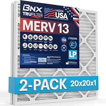 BNX 20x20x1 MERV 13 Air Filter 2 Pack - MADE IN USA - Low Pressure Drop - Amazon.com