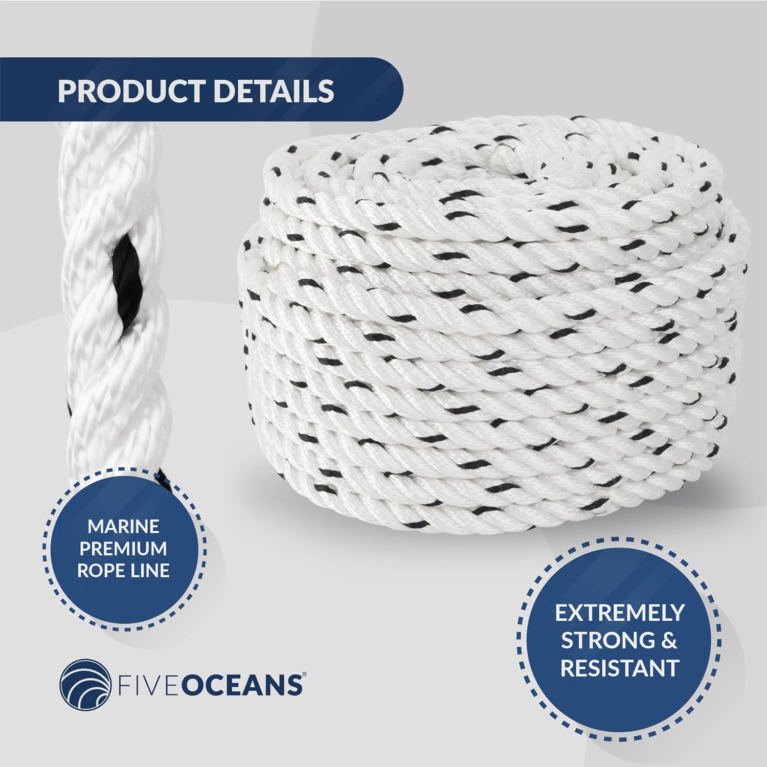 Buy Five Oceans FO4487-M150 Marine Premium 3-Strand Nylon Rope Line 9/ ...