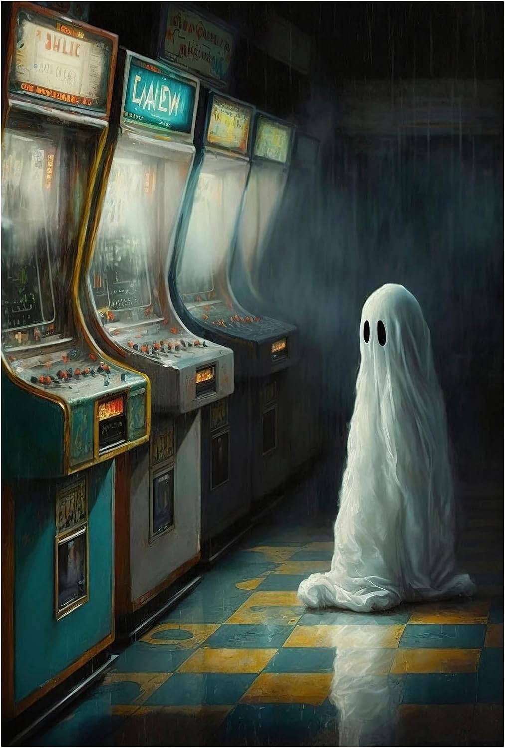 Amazon.com: Vintage Halloween Poster Cute Ghost in An Abandoned Arcade ...