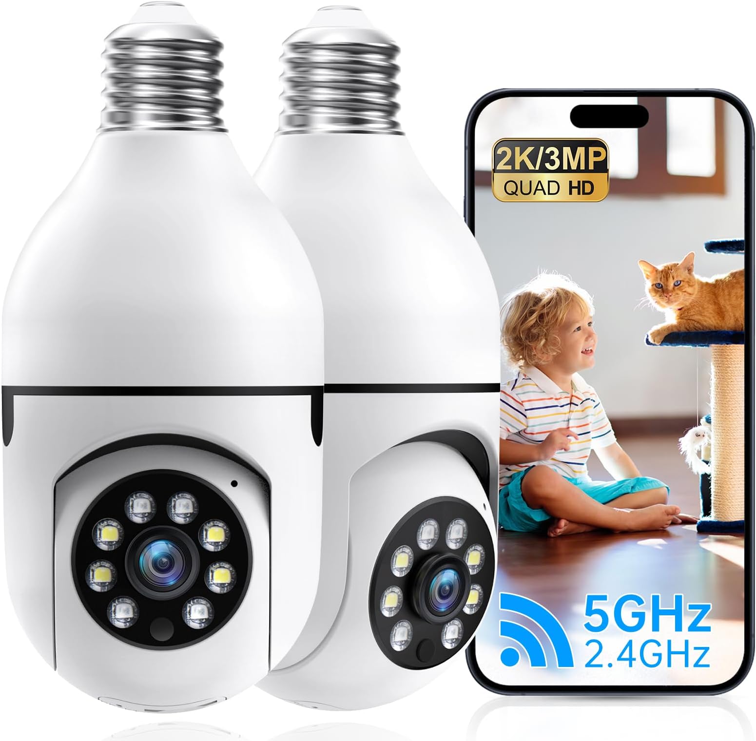 Amazon.com : Light Bulb Security Camera 2K, 2.4G/5G WiFi Security ...