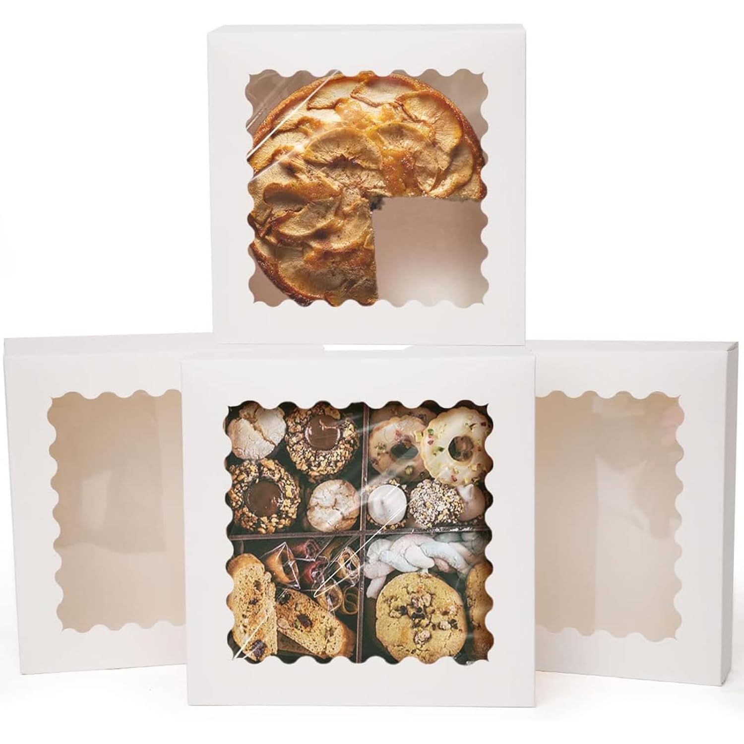 Amazon.com: qiqee Auto-pop up 50 Packs Bakery Box With Window 8x8x2.5 ...