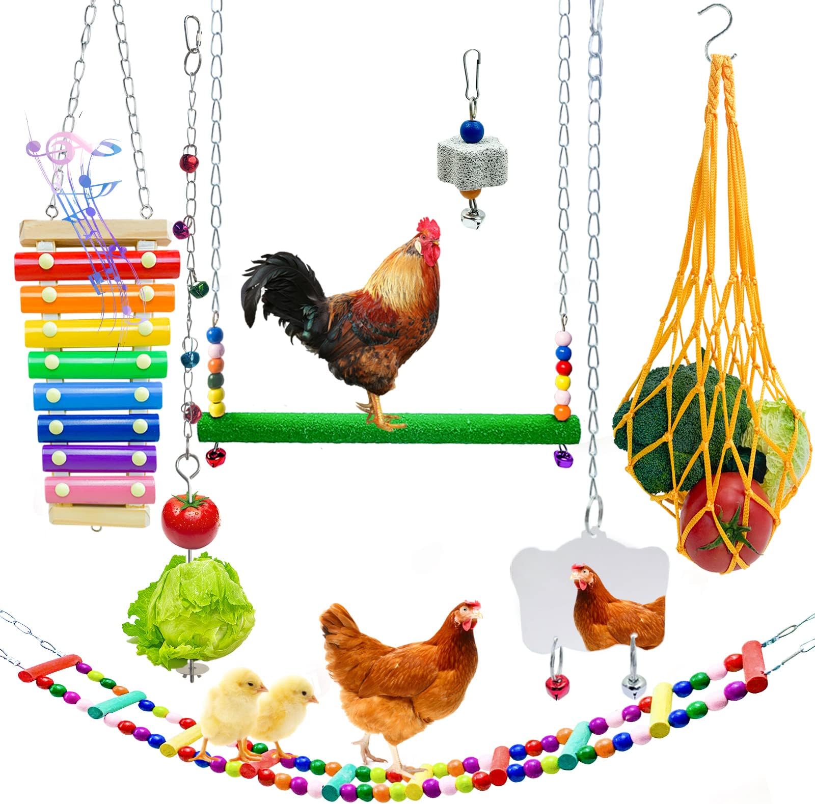 Amazon.com: 7PCS Chicken Toys for Coop, Chicken Xylophone Grinding ...