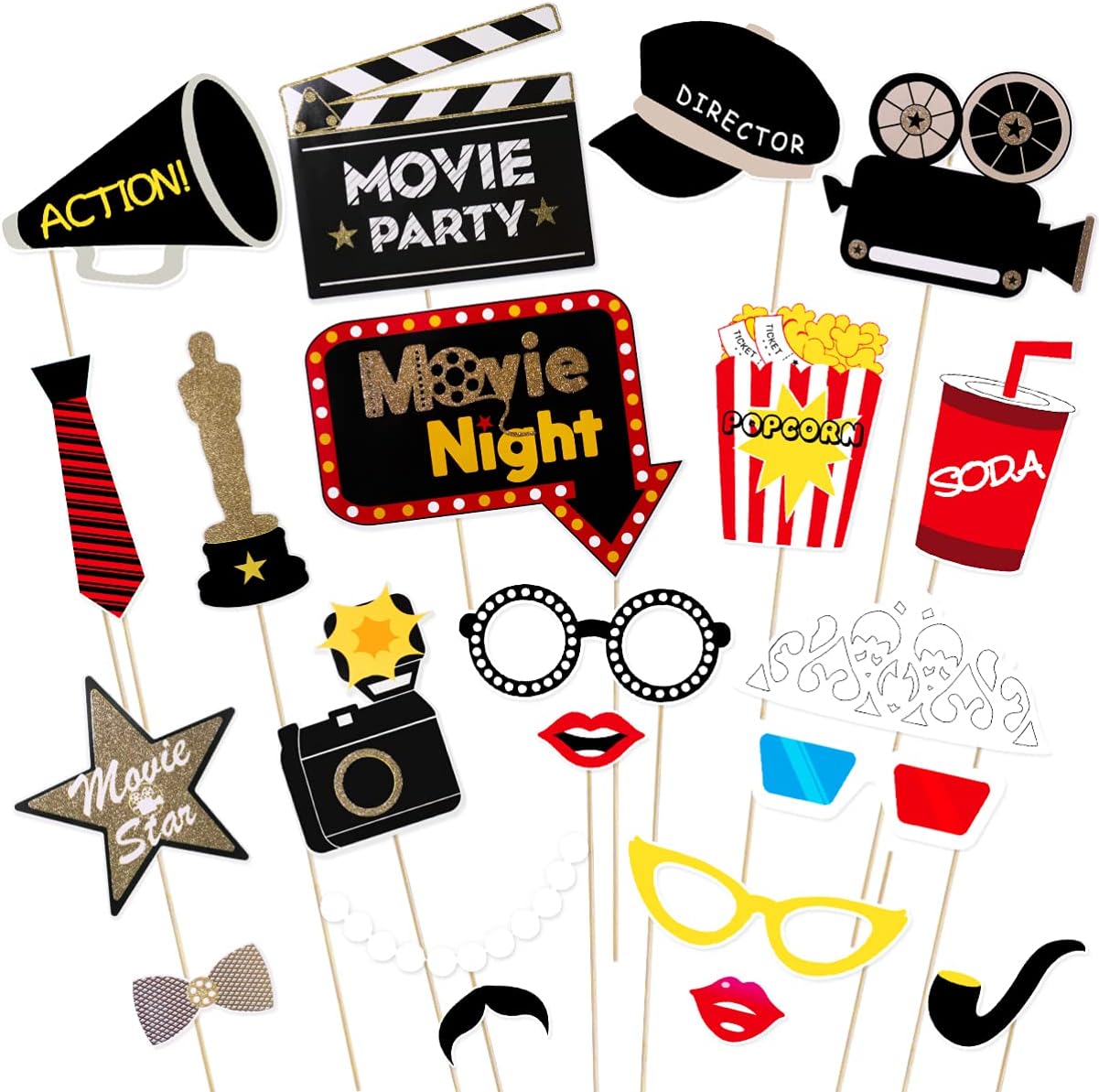 Amazon.com: 21Pcs Photo Booth Props for Movie Night Themed Party ...