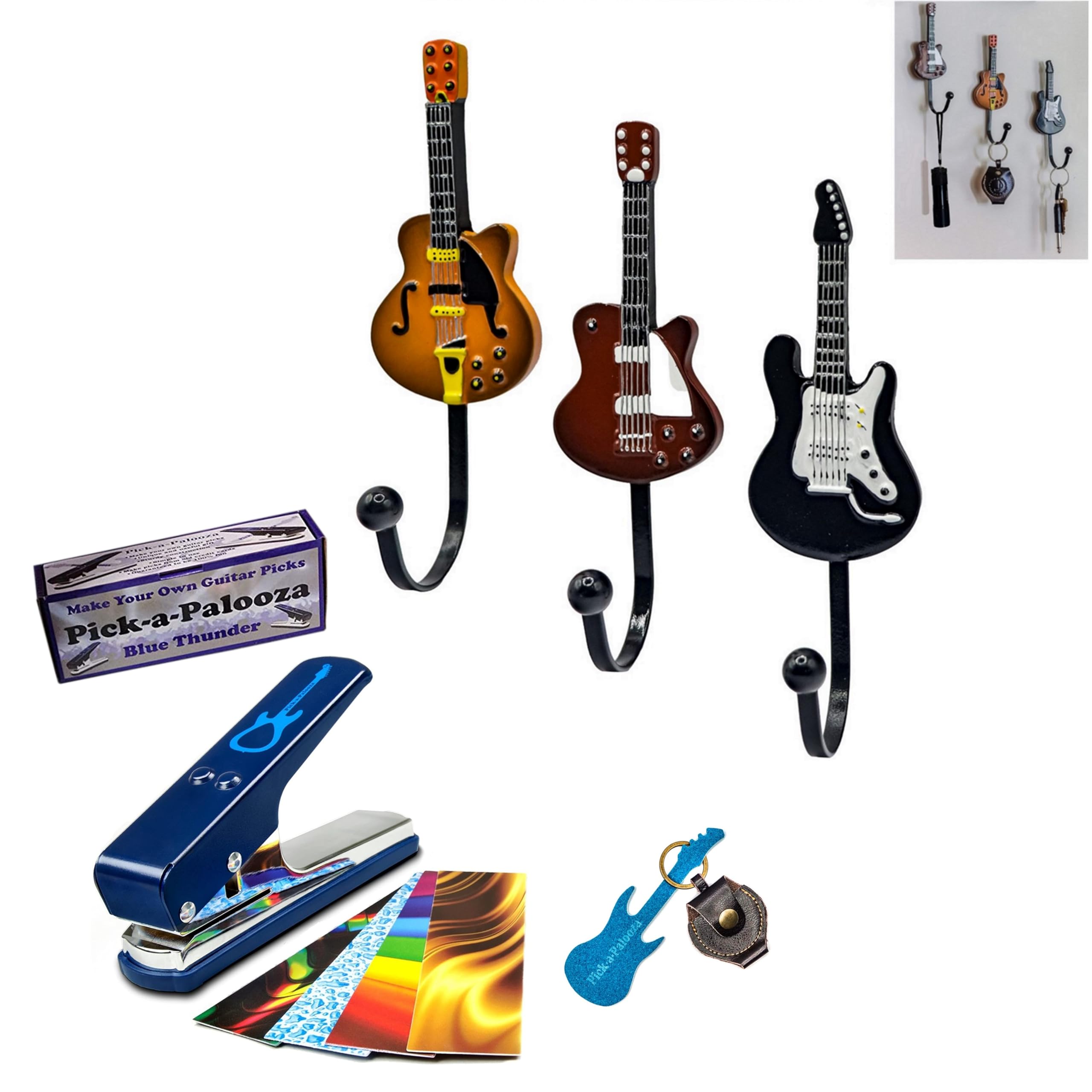 Amazon.com: Blue Pick Punch Gift Pack and Three Guitar Wall Utility ...