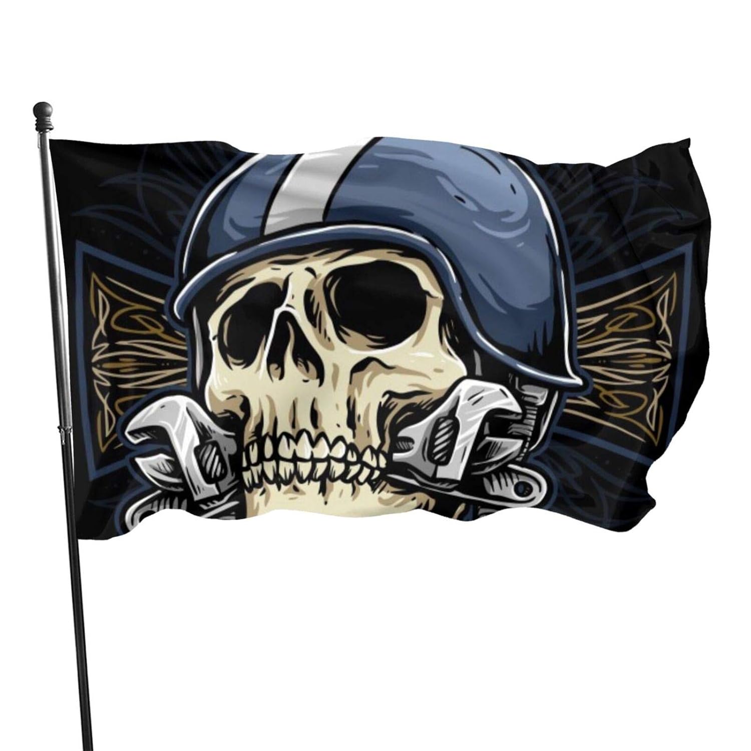 KJHBVND Drapeau de jardin en forme de tête de mort, motard, cour ...