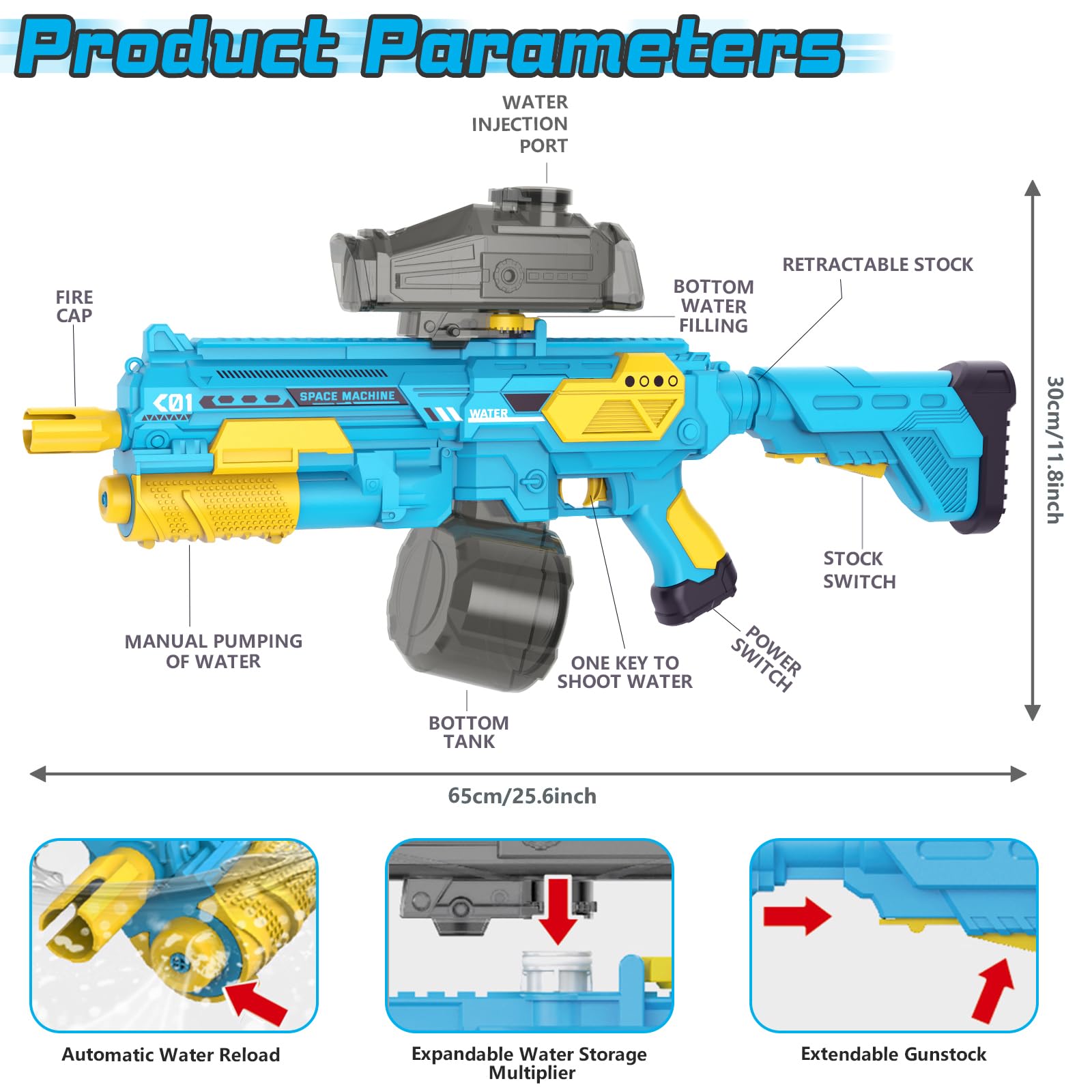 EagleGrove Electric Water Gun Automatic with 1350CC Large Capacity ...