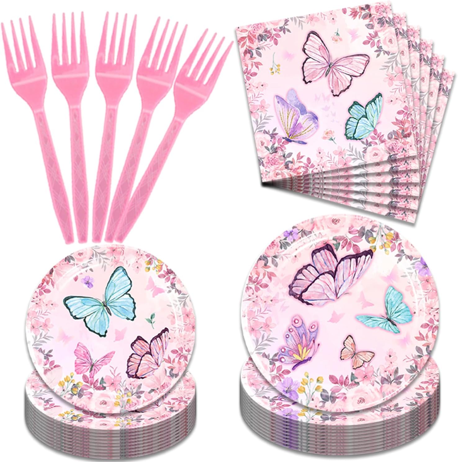 Amazon.com: 96 Pcs Butterfly Party Plates and Napkins， Butterfly theme ...