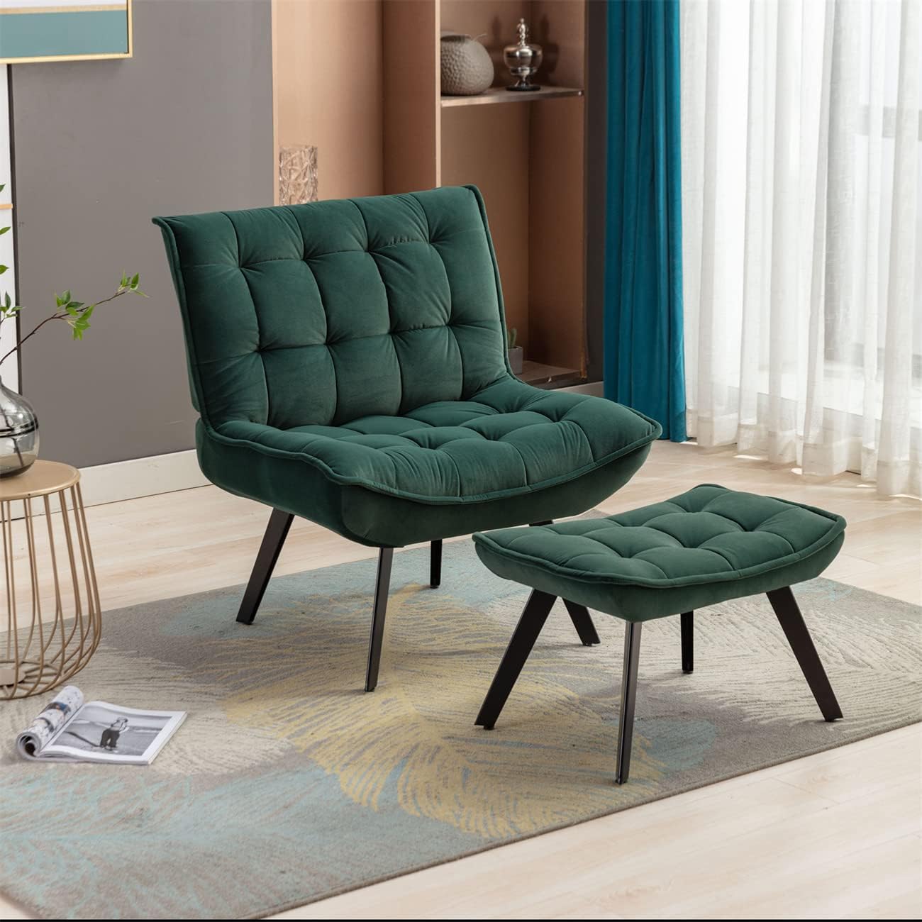 Amazon.com: TRIPLE TREE Accent Chair with Ottoman, Velvet Tufted ...
