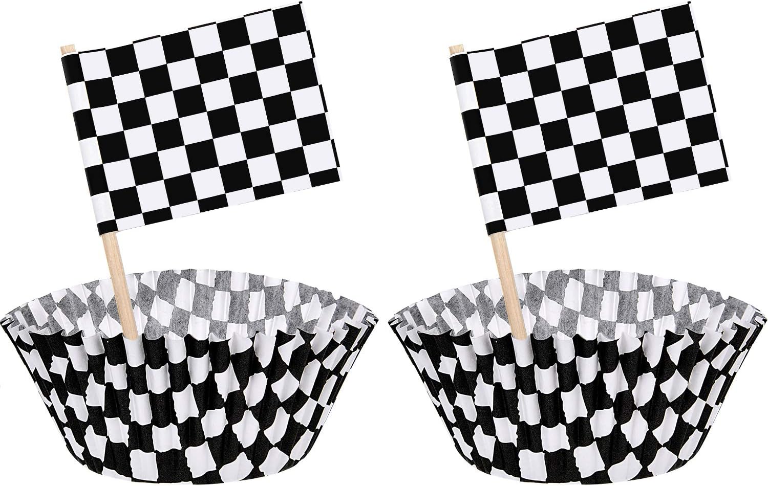 Amazon.com: TecUnite 100 Pieces Checkered Flag Cupcake Wrapper Liner ...