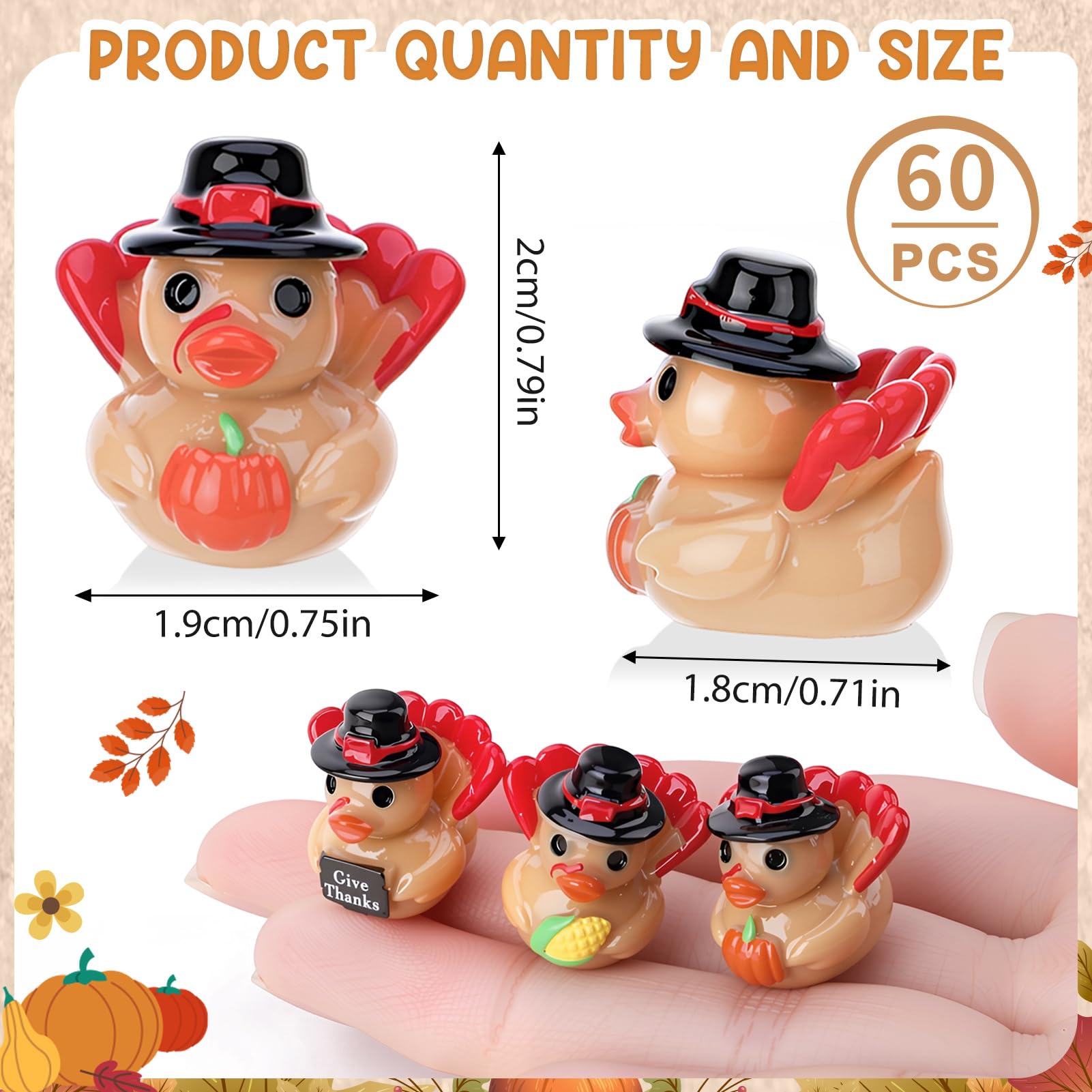 Snapklik.com : GGSTDDUP 60 Pcs Thanksgiving Mini Resin Ducks, Tiny ...