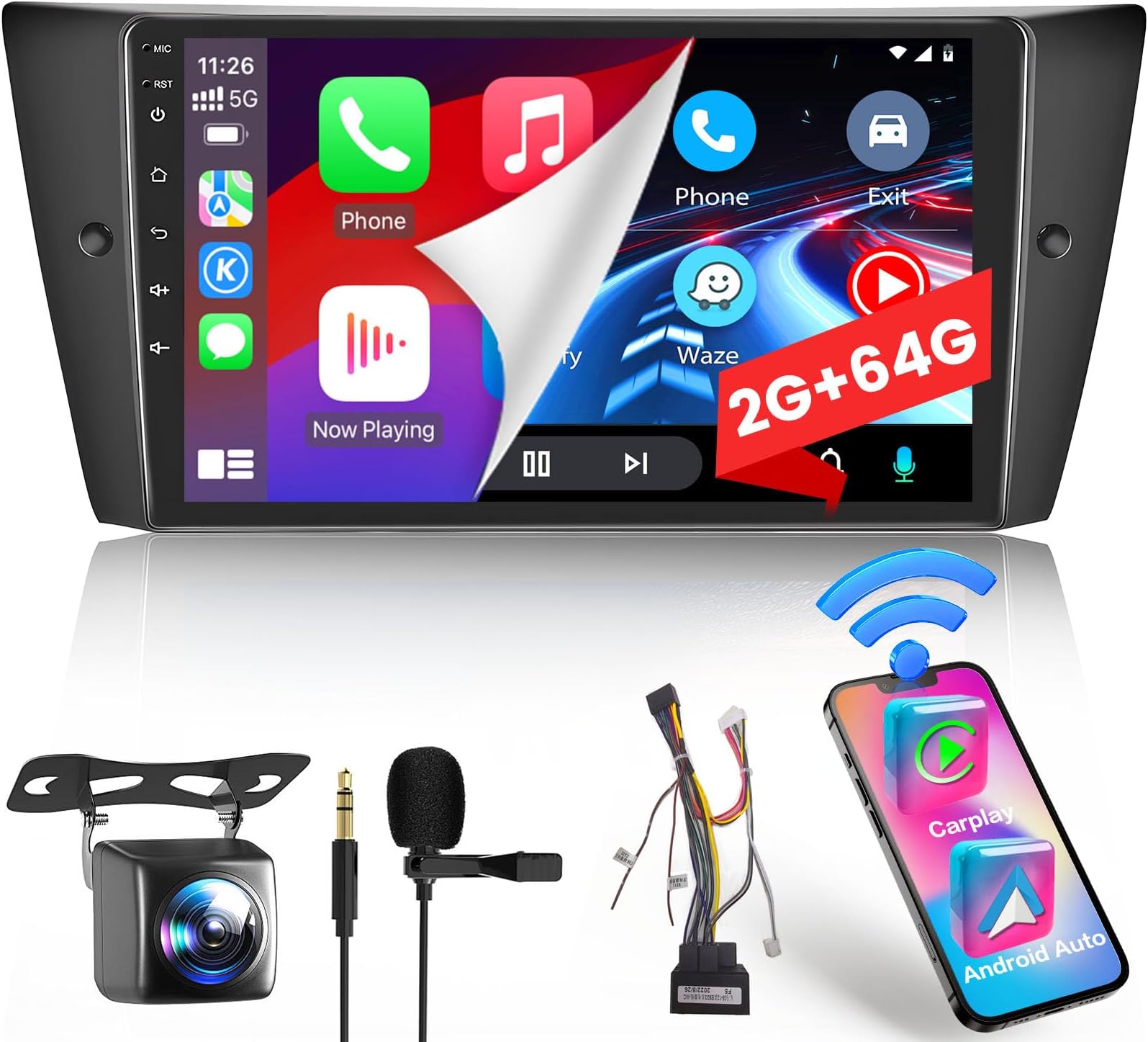 Amazon.com: [ 2+64GB ] Hikity Android Carplay Stereo for 2005-2012 BMW ...