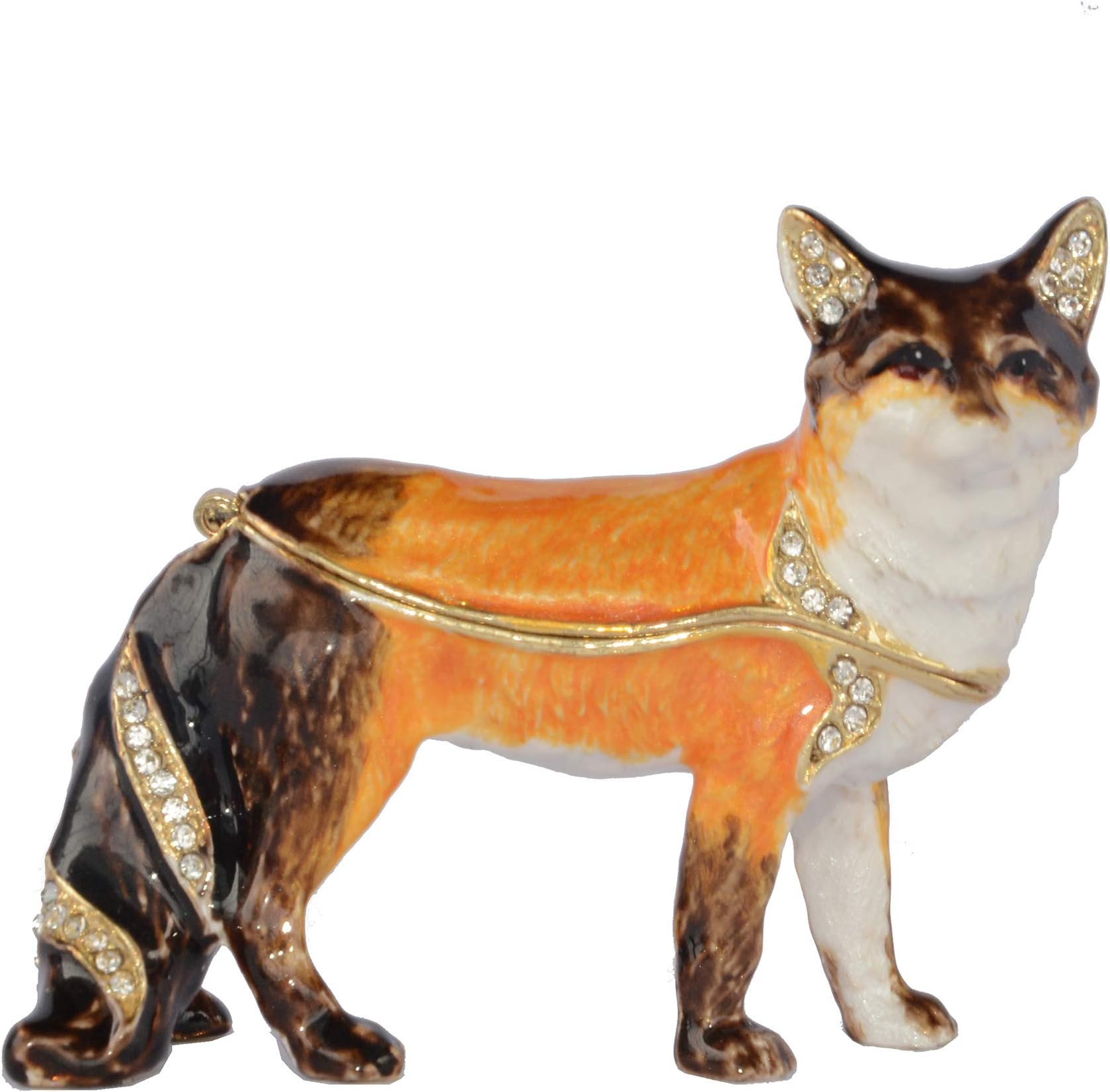 Amazon.com: Kubla Crafts Enameled Red Fox Trinket Box, Accented with ...