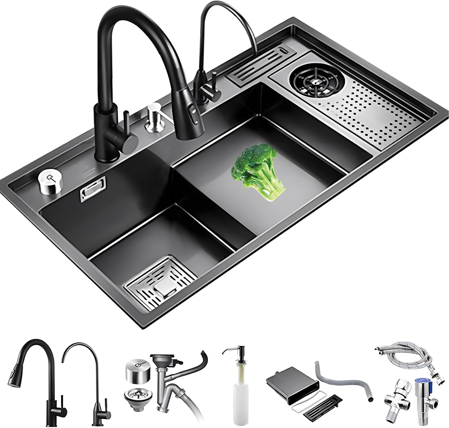 Amazon.com: 304 Stainless Steel Kitchen Sink Single Bowl Stepped Bar ...