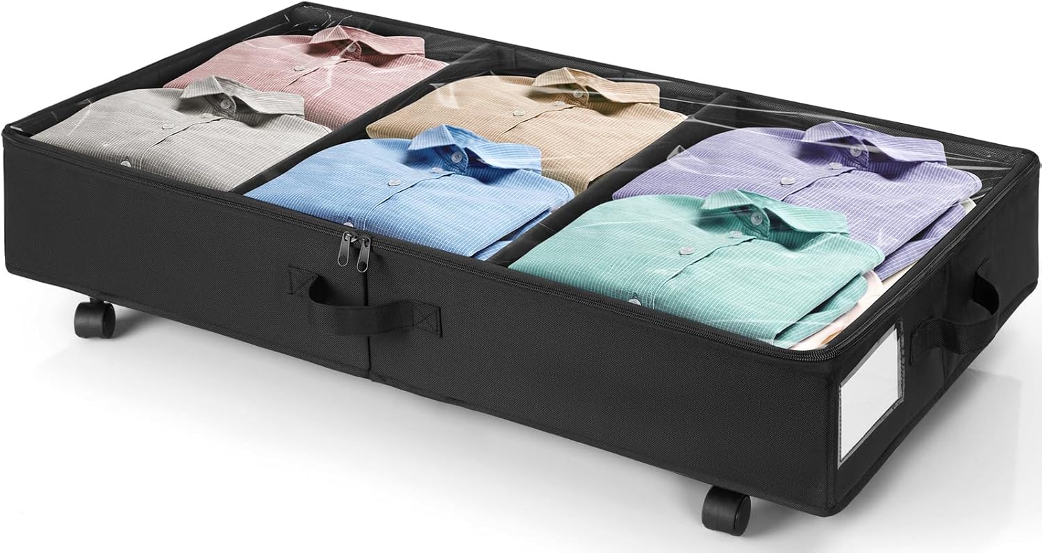 BQKOZFIN Under Bed Storage with Wheels, UnderBed Storage Containers with Clear Window, Rolling ...