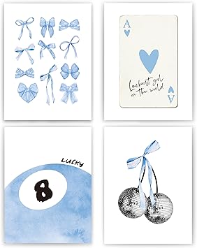 Amazon.com: okaxscm Light Blue Coquette Trendy Preppy Wall Art Prints ...