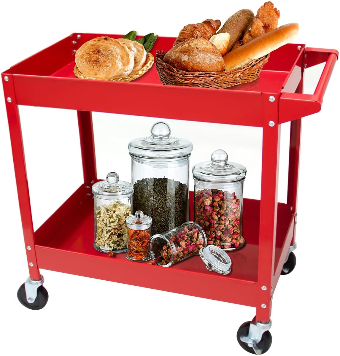 Amazon.com: 2 Tier Utility Service Cart 300 lbs, Steel Rolling Tool ...