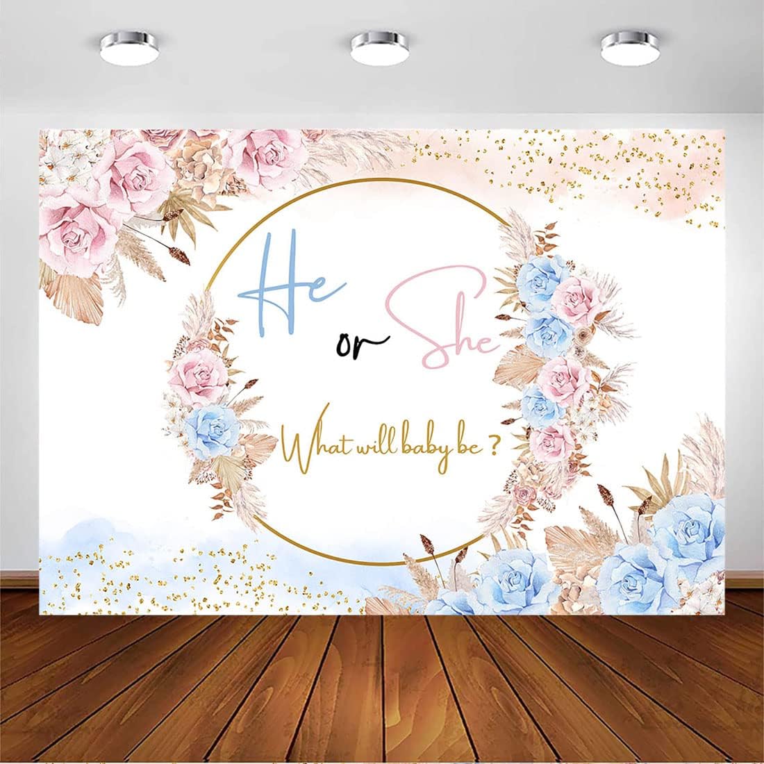Avezano Boho Gender Reveal Backdrop Pink or Blue Pampas Grass Gender ...