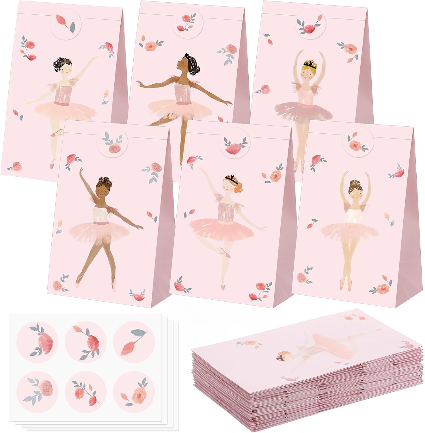 Amazon.com: YooNotee 24 Sets Pink Ballerina Paper Gift Bags with ...