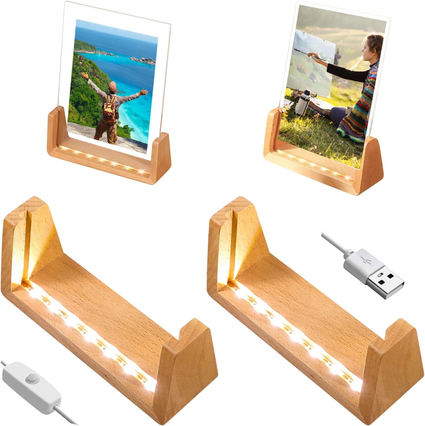 Amazon.com: HSOKEW Wooden LED Light Base, USB Wooden Lighted Base Light ...