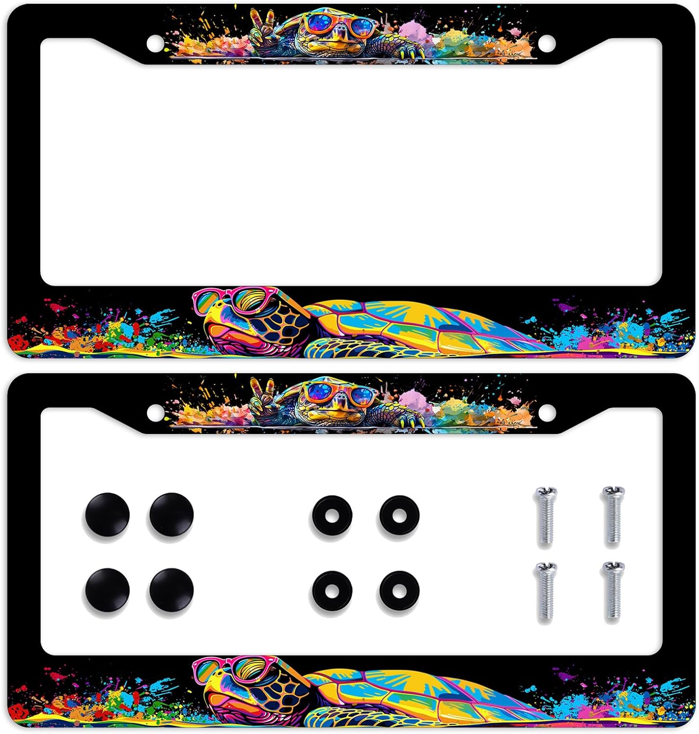 Amazon.com: 2Pcs Funny Turtle License Plate Frame Beach Animal License ...