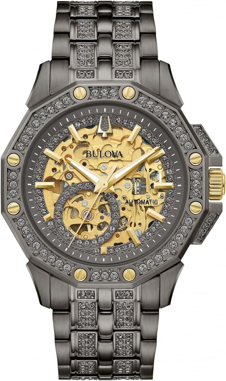 Bulova Men's Octava Gunmetal Skeleton Dial Watch (98A293) Grey : Amazon ...