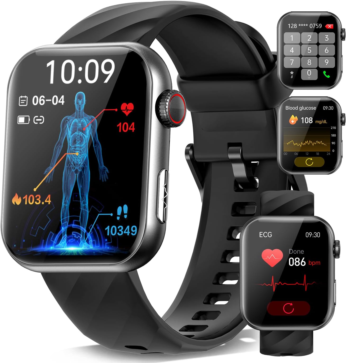 EGQINR Smartwatch Uomo Donna, Misuratore Glicemia Senza Puntura ...