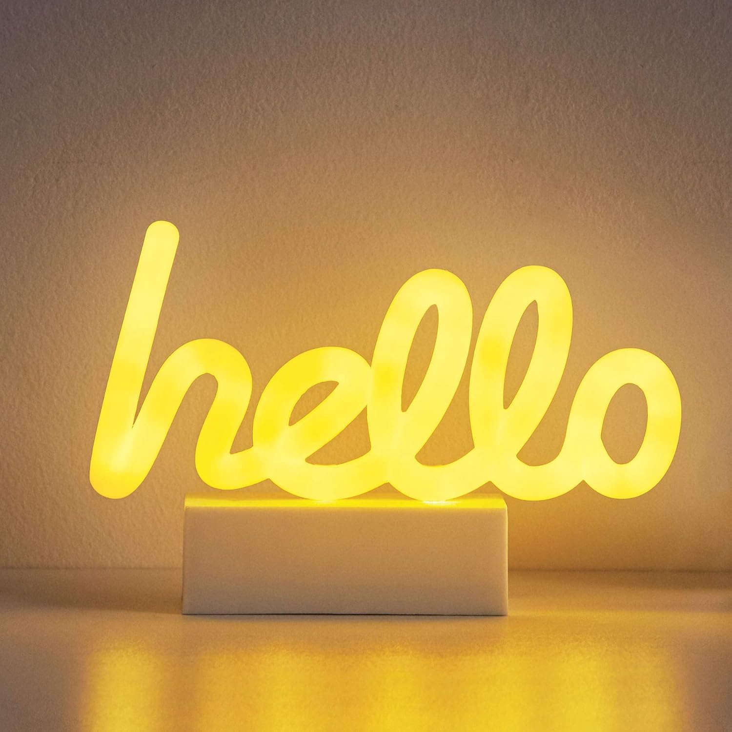 Merkury Innovations 8" inch LED Neon Yellow "Hello" Sign, Night Light ...