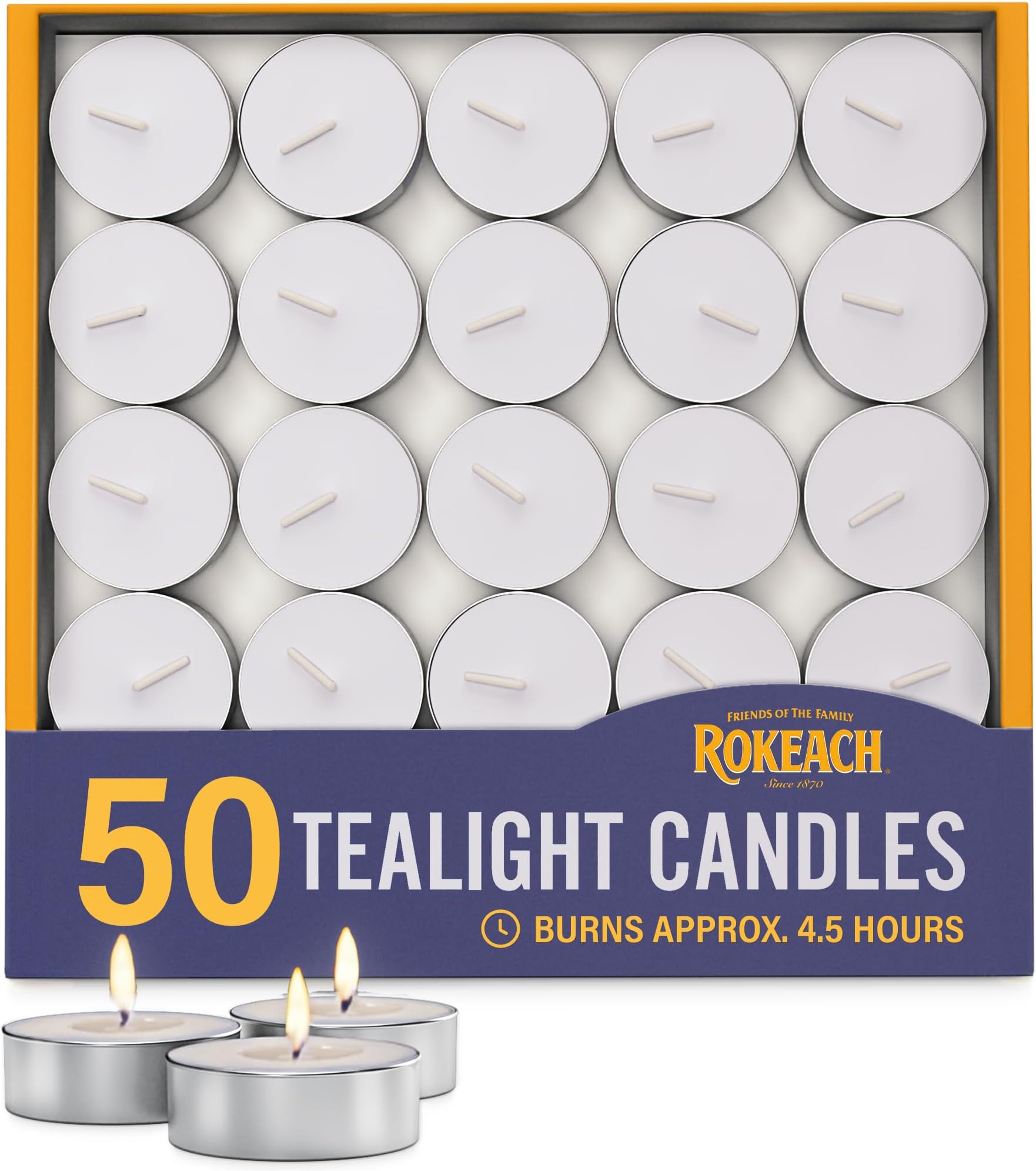 Amazon.com: Rokeach Unscented Tea Lights Candles, (50 Count) 4.5 Hours ...