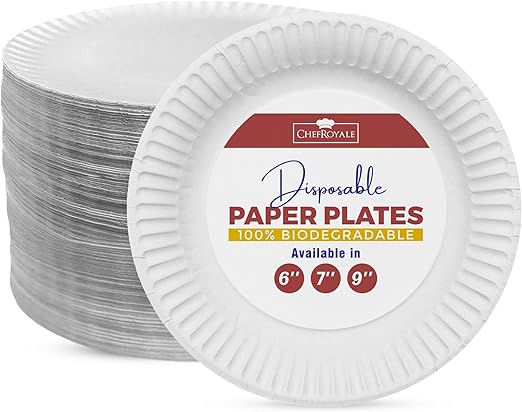 CHEF ROYALE 6-inch, (Pack of 25) Disposable Paper Plates for Parties ...